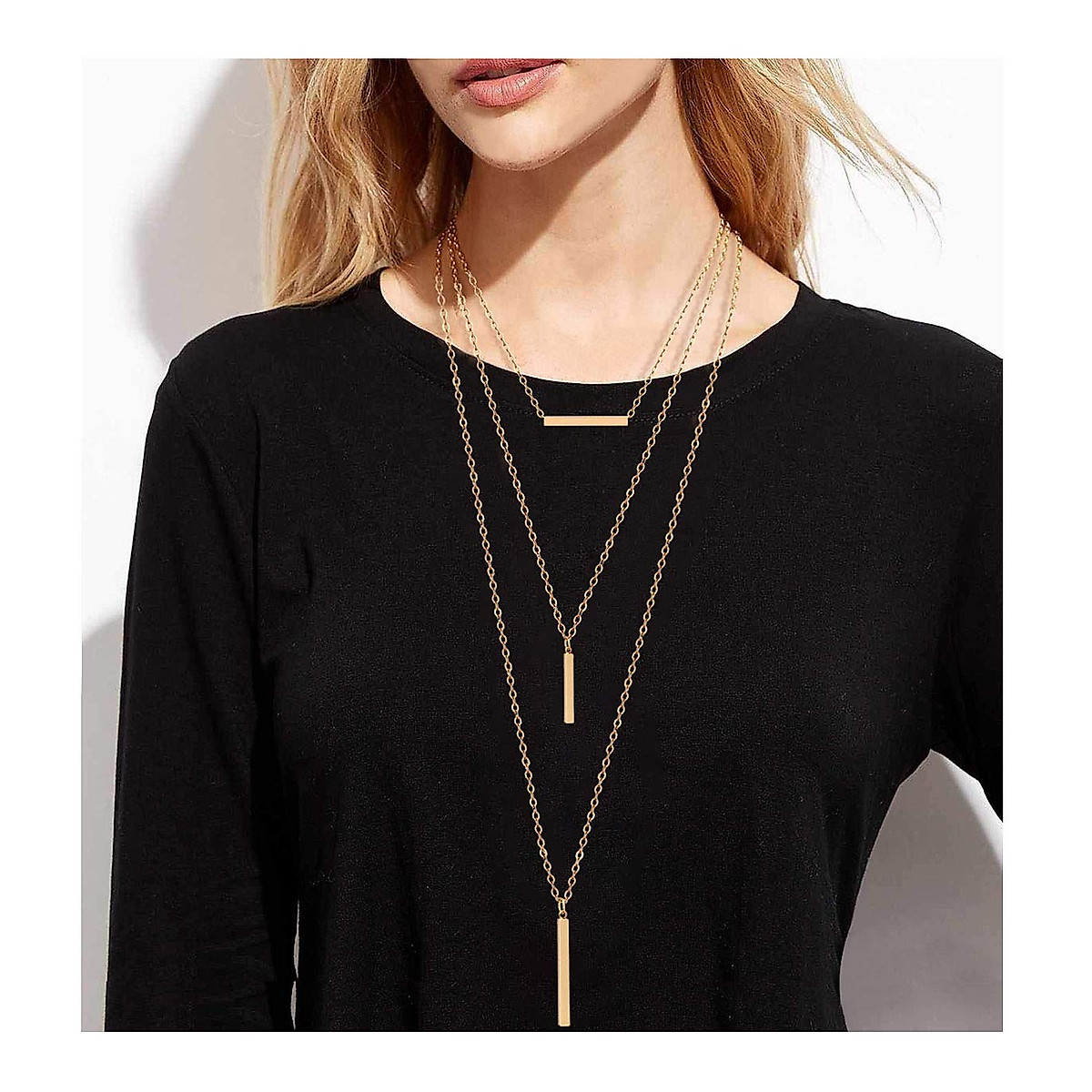 CEALXHENY Layered Chain Necklaces for Women Girls Boho Vertical Bar Pendant Necklace Set Minimalist Y Necklaces for Beach Parties Summer Jewelry Set