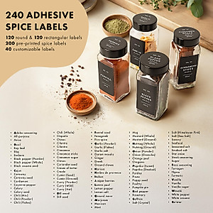 EDELHAUS Glass Spice Jars with Label and Black Lids (24 x 4oz) Spice Containers with 240 Labels, Shaker Inserts, Steel Funnel, Empty Square Empty Square Seasoning Organizer