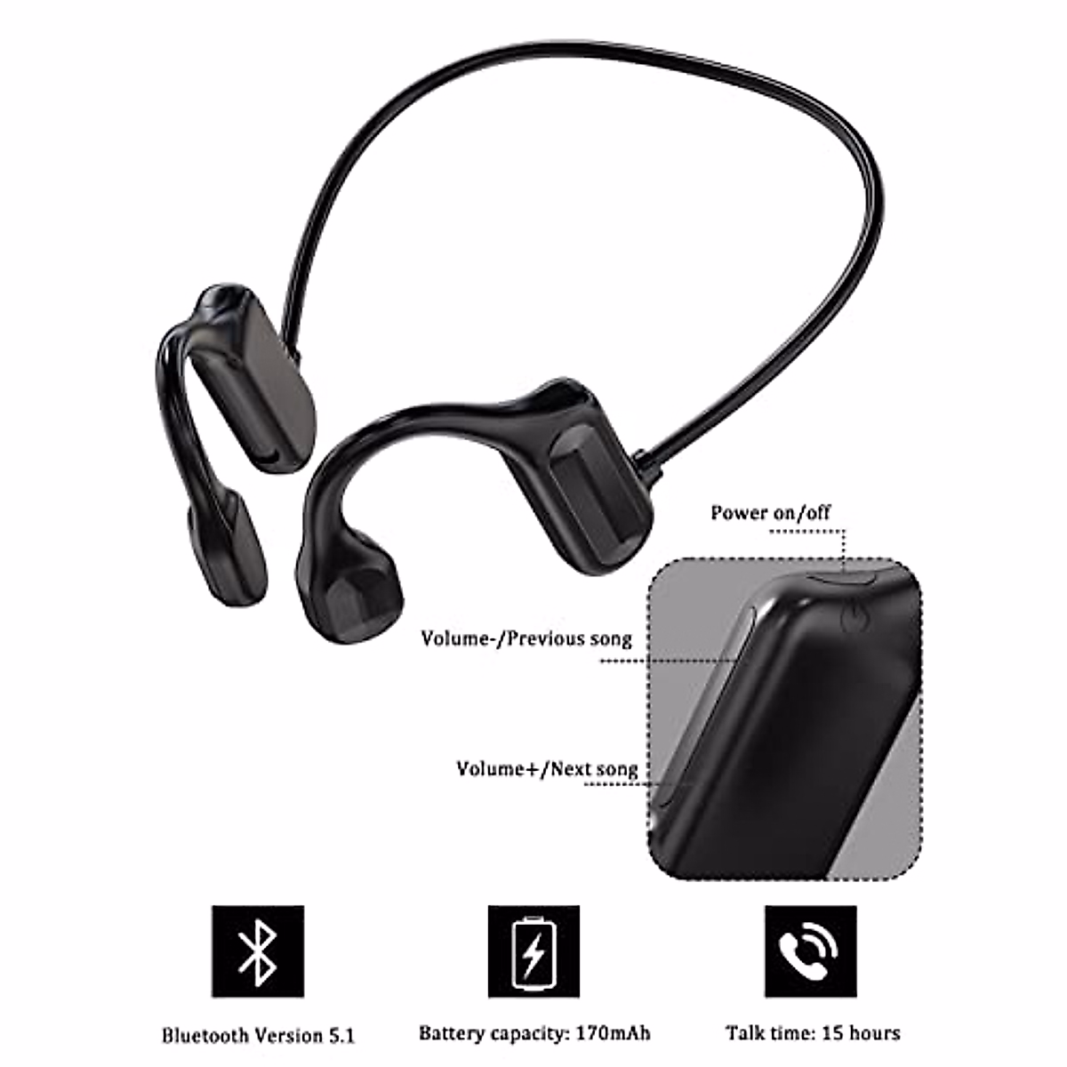 CHIMNE Bone Conduction Bluetooth Open-Ear Headphones -Sweat Resistant Wireless Headphones for Exercise and Running
