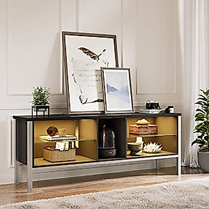 Bestier Entertainment Center, Gaming TV Stand for 70 TV inch, TV Media Console with Modern Glass Shelves, Grey