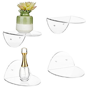 AHANDMAKER 4 Sets Acrylic Floating Shelves, 4.4" Flat Round Clear Acrylic Wall Mounted Shelves, Mini Collectibles Organizers, Universal Shelves for Security Cameras, Speakers, Makeup, Figures