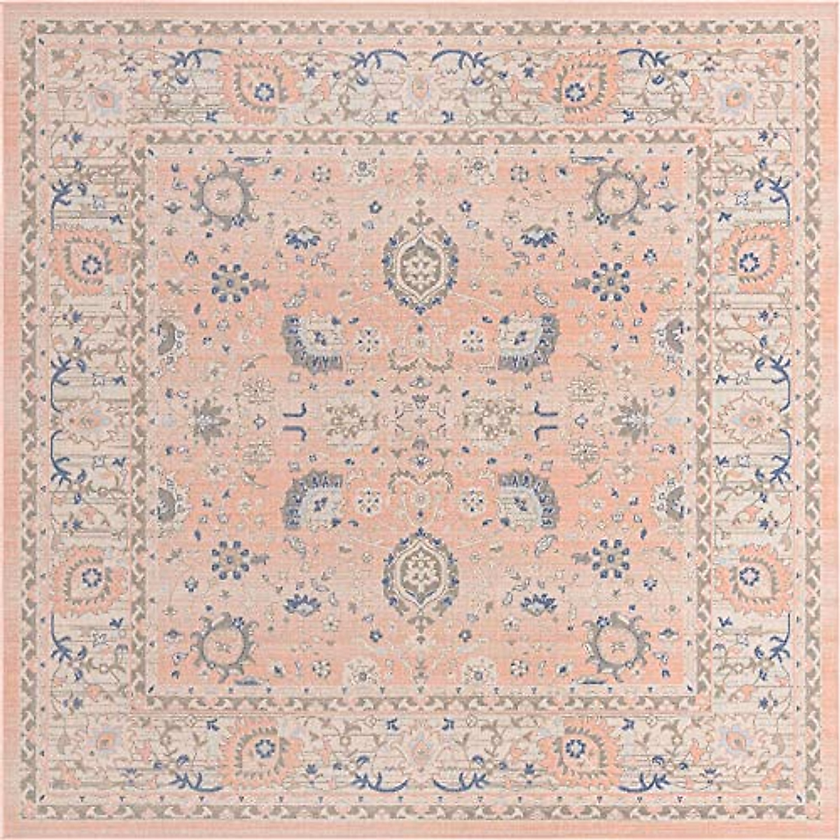 Unique Loom Whitney Collection Traditional Border Area Rug (8' 0 x 8' 0 Square, Powder Pink)