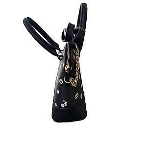 Steve Madden Madden Girl Black & White Black Floral Detachable Tassel Fashion Detail Dome Crossbody