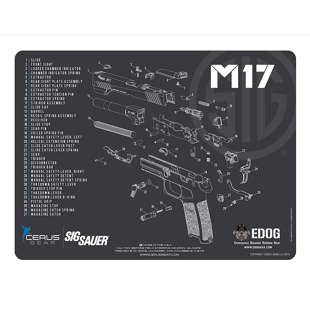 EDOG Range Warrior 27 Pc Gun Cleaning Kit - Compatible with Sig Sauer M17 - Schematic (Exploded View) Pistol ProMat Range Warrior Universal .22 9mm - .45 Kit & Tac Book Accessories Set