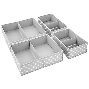mDesign Fabric Drawer Storage Divider Organizer Bins for Nursery, Kids Bedroom Dresser, Closet, Shelf, Playroom Organization, Hold Clothes, Toys, Diapers, 2 Pack, Gray/White Polka Dot