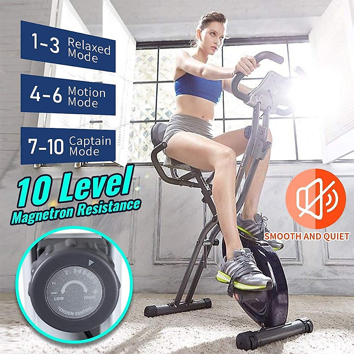 leikefitness Folding Exercise Bike 2200(BLUE) and Ab Wheel Roller with Intelligent Display 1301 Bundle