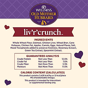 Old Mother Hubbard by Wellness Classic Liv'R'Crunch Natural Dog Treats, Crunchy Oven-Baked Biscuits, Ideal for Training, 20 ounce bag