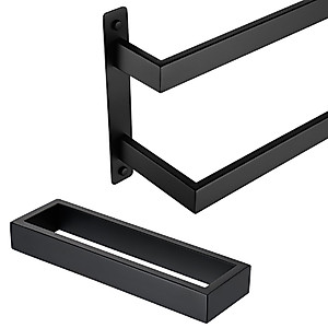 KOKOSIRI 24 Inch Double Towel Bars Bathroom Towel Ring Hand Towel Holder Stainless Steel Wall Mount Matte Black B5008BK-L24+B4008BK-L9