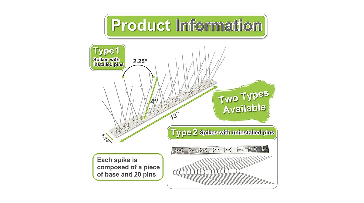 Bird Spikes Stainless Steel 60ft Coverage for Pigeons Small Birds ...