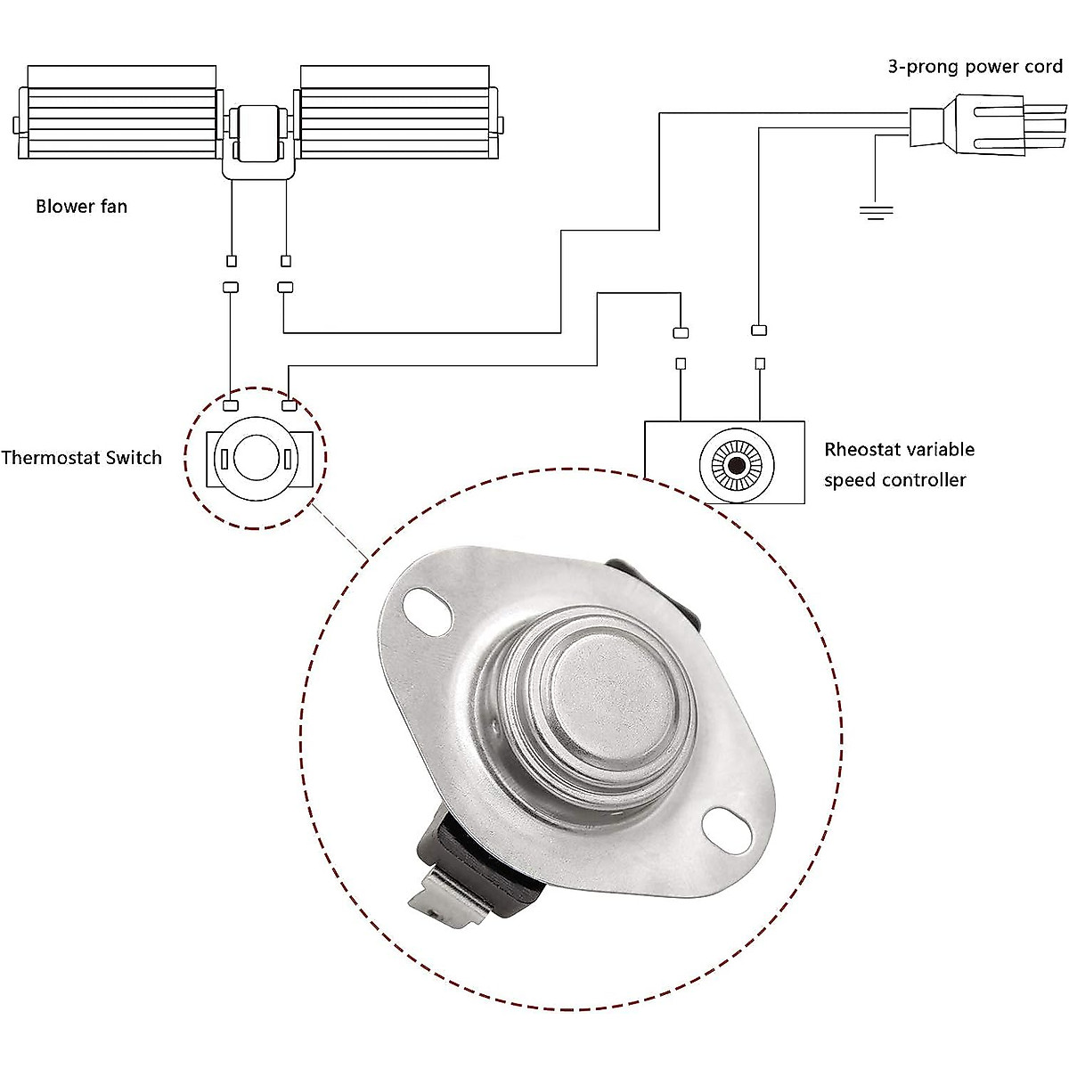 BoyoTec Wood Stove Thermostat Switch, Fireplace Blower Fan Thermal Switch, Snap Disc Temp Control (100°F ON and 85°F Off), Snap Disc Thermostat Switch
