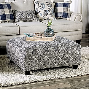 Furniture of America Calistoga Fabric Ivory 4pc Sofa Set with Checkered Ottoman