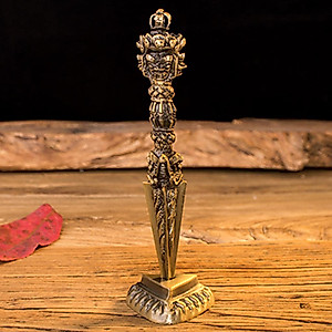 Baoblaze Faced Dark Phurba - 7 inch Lungta Mahakala Tibetan Nepal Vajra Deity Dagger Tibetan Buddhism Swastika Kila Phurpa - Brass Made