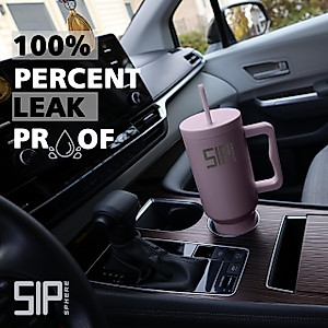 SIP SPHERE Tumbler 40oz Insulated Travel Mug with 2 Straws Double Wall Vacuum Insulated Car Cup Keeps Drinks Hot & Cold (Feather Purple)