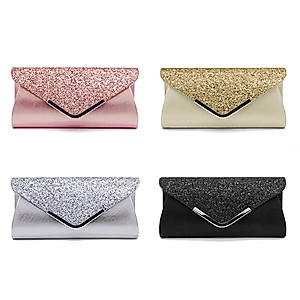 KALAIEN Envelope Clutch Purses for Women Glitter Evening Bag Handbags For Wedding and Party (Black)
