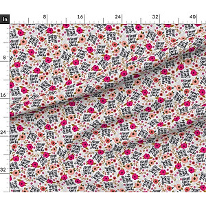 Spoonflower Fabric - Pretty Fresh Out Pink Flowers Floral Gray Rose Daisy Swear Curse Word Printed on Petal Signature Cotton Fabric Fat Quarter - Sewing Quilting Apparel Crafts Decor