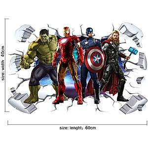 XIHENGSTORE Superhero Wall Sticker Detachable PVC Material 3D Cartoon Wall Sticker for Kids Room Bedroom Wall Decor, 16 inches x 24 inches
