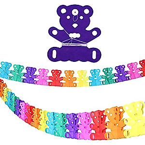 Binpeng 4 Pack Party Supplies 3D Pull flower Banners Garland for Kids Party, Colorful Rainbow Tissue Paper Decorations Little Bear Shape