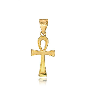 10k Yellow Gold Egyptian Ankh Cross Charm Pendant