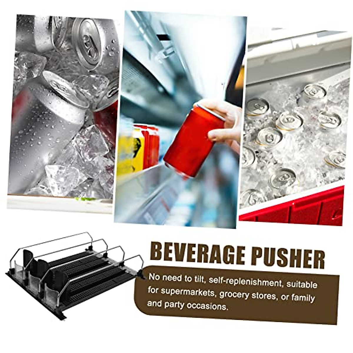 ULTECHNOVO Soda can Organizer Soda can Organizer Drink Refrigerator Storage Mini Refrigerator 3pcs Drink Pusher Ball Black Abs Slide Rail Mini Water Bottle Pusher Glide