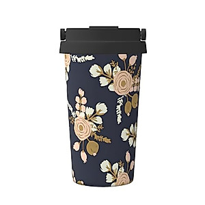 WANGXUEE Rose Floral Pattern Flower Drawn Print 500ml Stainless Steel Travel Tumbler Double Wall Vacuum Insulated Coffee Mug