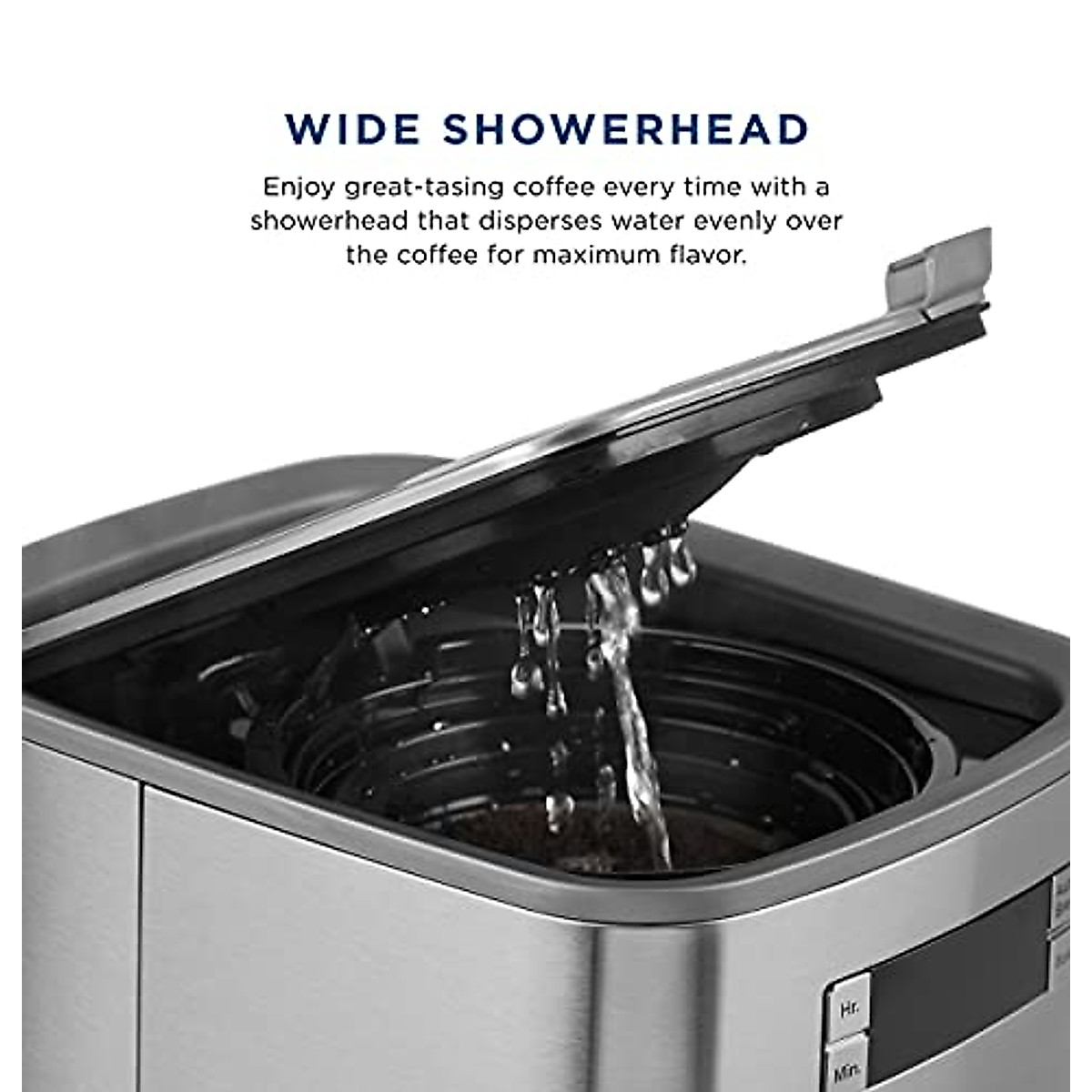 GE Drip Coffee Maker With Timer | 12-Cup Glass Carafe Coffee Pot With Warming Plate | Adjustable Brew Strength | Wide Shower Head for Maximum Flavor | Kitchen Essentials | Stainless Steel