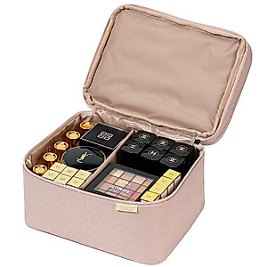 NISHEL Large Double Layer Travel Makeup Bag Women, Cosmetic Case, Organizer for Travel-Size Accessories Bottles, Brushes, Conditioner, and Skin Care Products, Pink