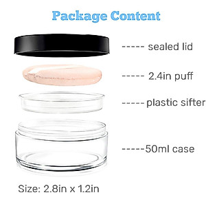 Kalevel Empty Makeup Powder Container 50ml with Puff Loose Face Powder Compact Case Plastic Cosmetic Jars Travel Containers Refillable Powder Bottle Box Makeup Powder Holder with Sifter and Lid