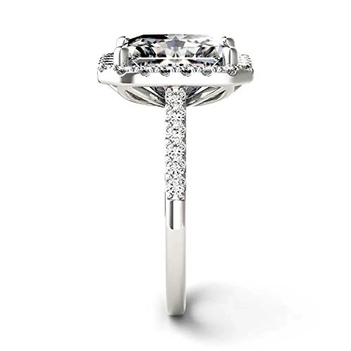 Charles & Colvard Created Moissanite 10x8mm Radiant Cut Engagement Ring for Women | 4.41 cttw DEW | Lab Grown | Solid 14K White Gold with Rhodium | Size 7