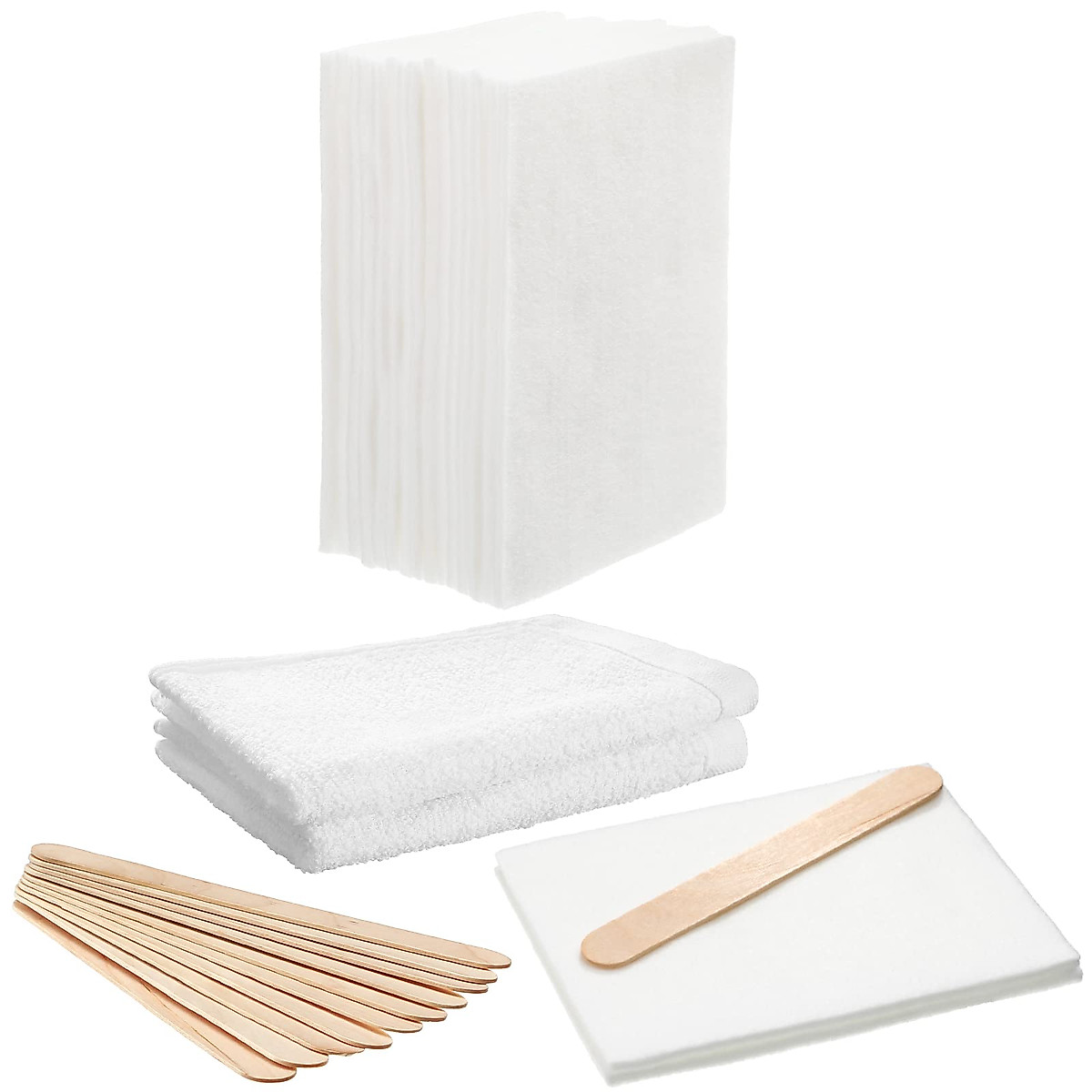 27 Pieces Wood Wax Applicator, Includes 15 White Non-Woven Pads 2 Terry Cloth Buffing Towels and 10 Stirring Sticks for Polishing Cutting Board and Multi Purpose Use in Home