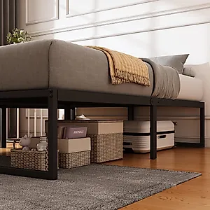 XINXINYAN 14 Inch Queen Bed Frame, No Box Spring Needed, Heavy Duty Metal Platform Queen Size Bed Frame, Strong Steel Slats Support, Noise Free, Easy Assembly, Black