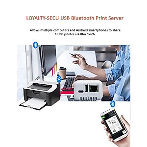 LOYALTY-SECU Blue~Tooth USB Print Server - Wireless Printer Sharing for Windows & Android - Supports LAN and Blue~Tooth Printing,Turns Old USB Printer into Blue~Tooth Printer.