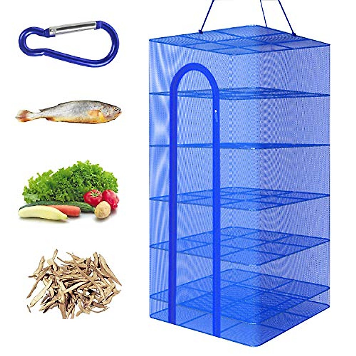 RnneLeen Hanging Drying Net Foldable Drying Rack Net Dryer 19.7"x19.7"x37.4" 6 Layer Folding Fish Mesh Collapsible Dry Net with Zippers for Drying Seeds Fish Vegetables Fruit Herb Food