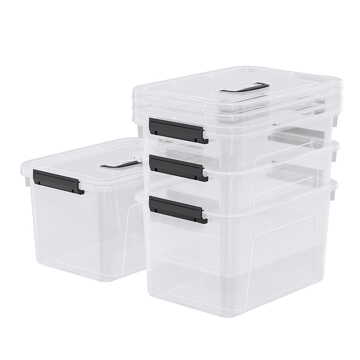 Wekioger 4 Pack 10 L Plastic Storage Box, Clear Latching Bin with Handle
