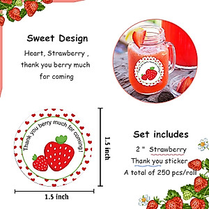 Strawberry Thank You Sticker Labels 1.5 Inch Thank You Berry Much for Coming Stickers - Sweet Strawberry Themed Birthday Party Favors Thank You Sticker Labels 250 Pcs
