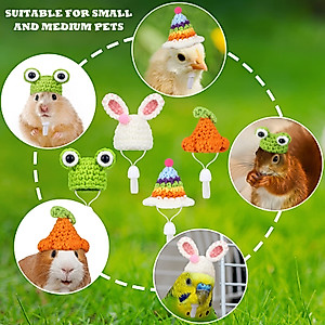 4 Pieces Hamster Hat Mini Small Animals Hat with Adjustable Strap Lovely Hand Knitted Frog Rainbow Carrot Tiny Hats for Lizard Guinea Pig Reptile Christmas Holiday Party Clothes Costume Accessories