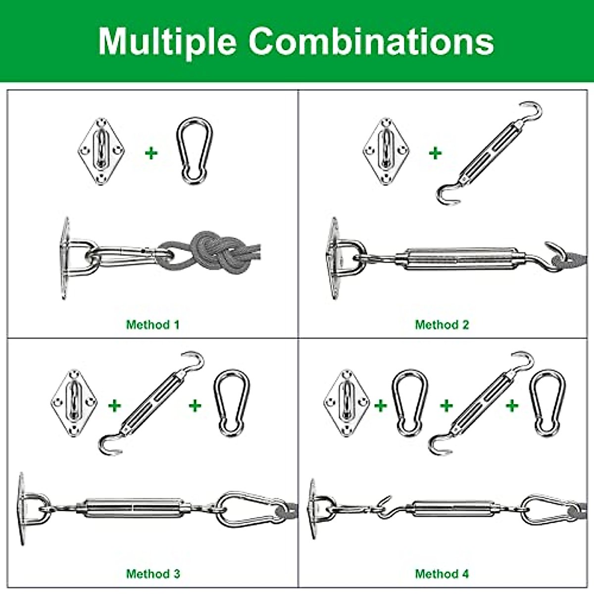 Ollieroo Shade Sail Hardware Kit for Rectangle and Square Sun Shade Sail Installation 8 Inches Silver