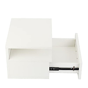 tonchean Floating Nightstand with Drawer, Wall Mounted Nightstand White, Floating Bedside Table Wall Mount Bedside Table Side Table for Bedroom Living Room