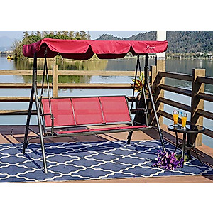 Kozyard Belle 3 Person Outdoor Patio Swing with Strong Weather Resistant Powder Coated Steel Frame and Textilence Seats (Red)