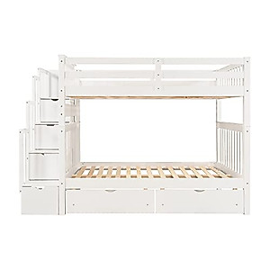 Harper & Bright Designs Full Over Full Bunk Beds with Storage Drawers and Stairway, Wood Bunk Bed Frame, Convertible Bunk Bed for Kids, Teens, Bedroom, Guest Room Furniture (White)