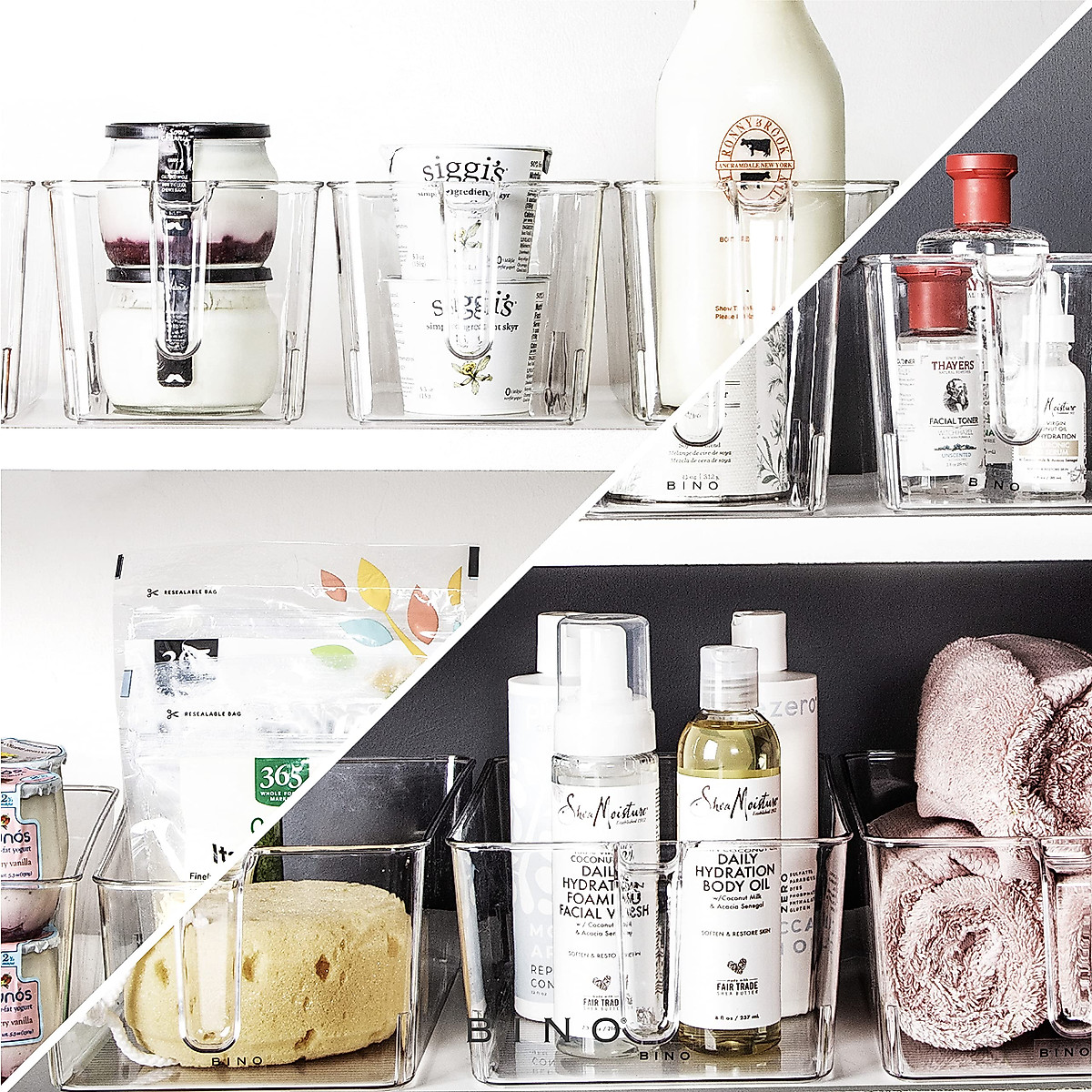 BINO | Clear Storage Organizer | THE HOLDER COLLECTION | Clear Containers for Organizing with Built-in Handles | Pantry Organization and Storage | Fridge Organizer | Smart Storage Bin Cabinet | Medium