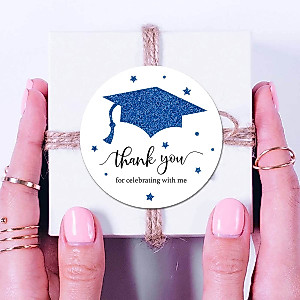 Blue White Graduation Thank You Stickers, Congrats Grad Party Favor Sticker Labels 40-Pack 2in