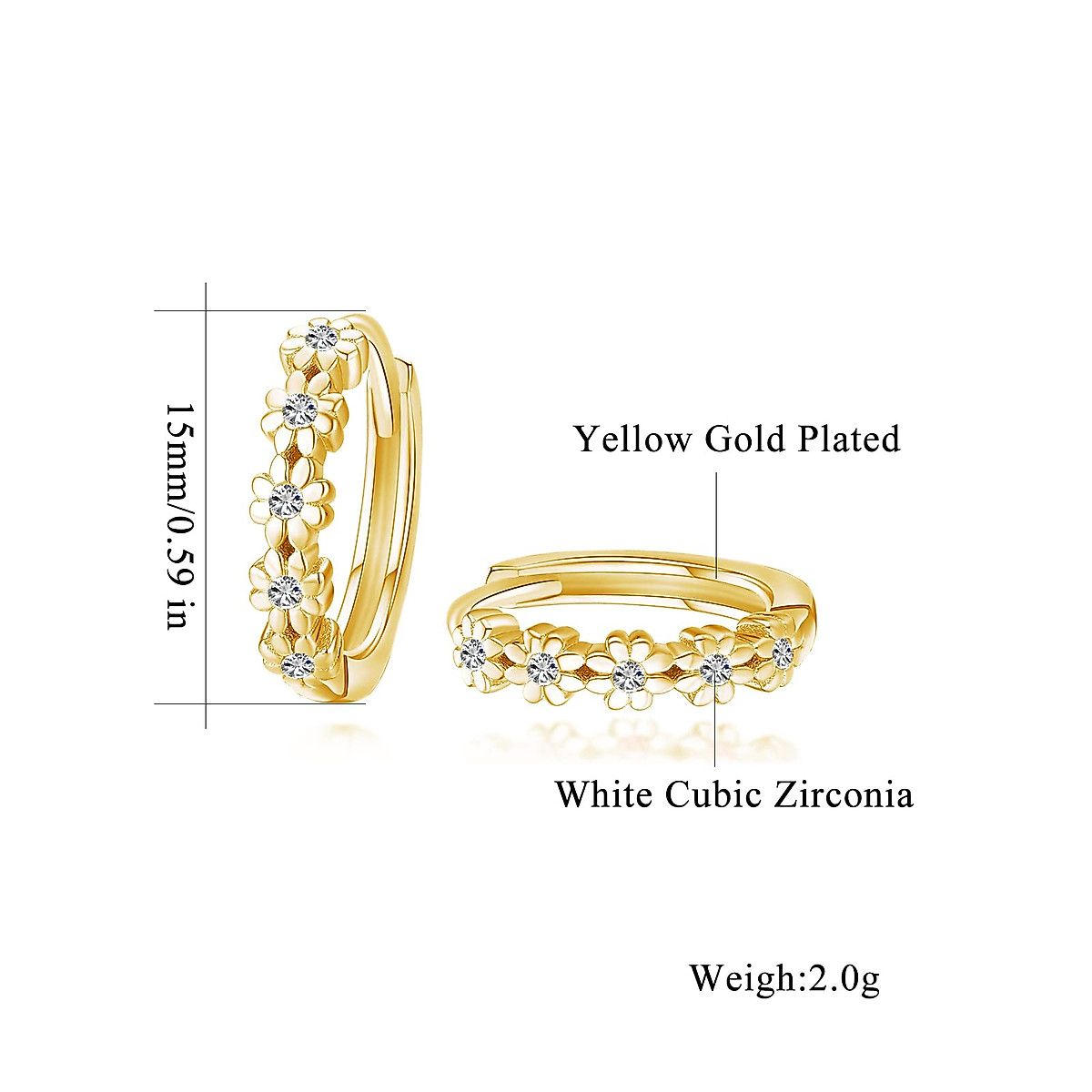 CiNily Small Gold Hoop Earrings for Women Flower Cubic Zirconia Huggie Earrings Hypoallergenic 14K Yellow Gold Plated Cartilage Earrings