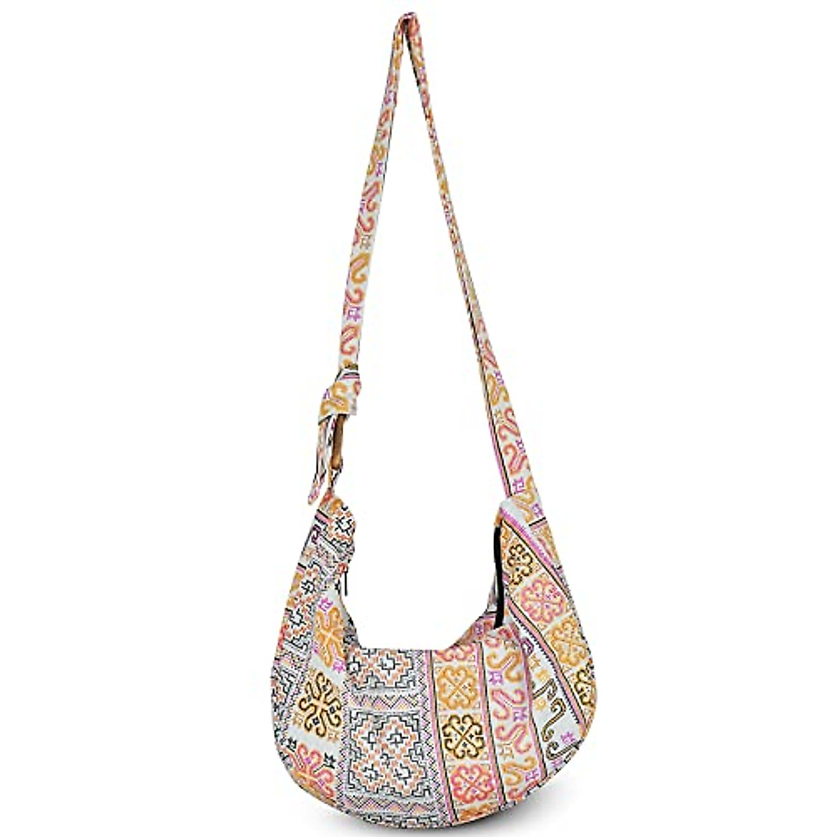 Your Cozy Women's Crossbody Handbags Hippie bag Boho Hobo Bags for Women Shoulder Sling Bag Hippie Tote Bag Handmade Cotton Hippie Purse with Adjustable Strap (Tribe_White)