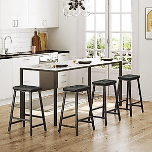 MAHANCRIS Bar Stools, Set of 2 PU Upholstered BarStools, 23.6-Inches Bar Chairs, Counter Height Bar Stools for Kitchen, Dining Room, Bar, Easy Assembly, Black BAHB04R01