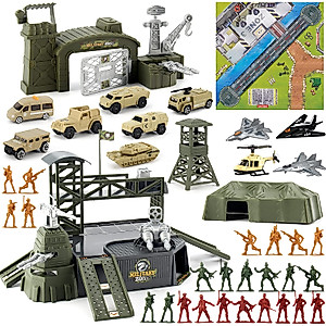 LOVE LIFE 62 Pieces Military Base Set Army Men Toy Mini Action Figures Playset with Vehicles,Soldiers and Play Map Birthday Gifts for 3 4 5 6 7 8 Year Old Boys Girls Kids