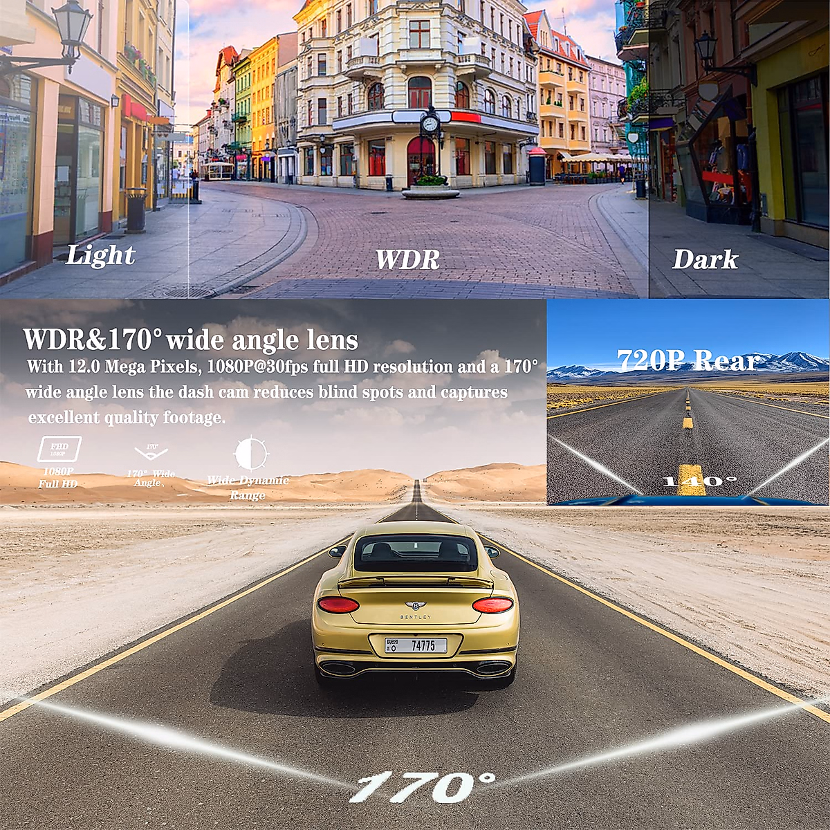 Dash cam Front and Rear, Manymiba car Camera 1080P with 32G SD Card, Dash Camera with 2.0 inch IPS Screen 170° Wide Angle, Night Vision, WDR, G-Sensor, Parking Mode, Audio Recording,dashcam