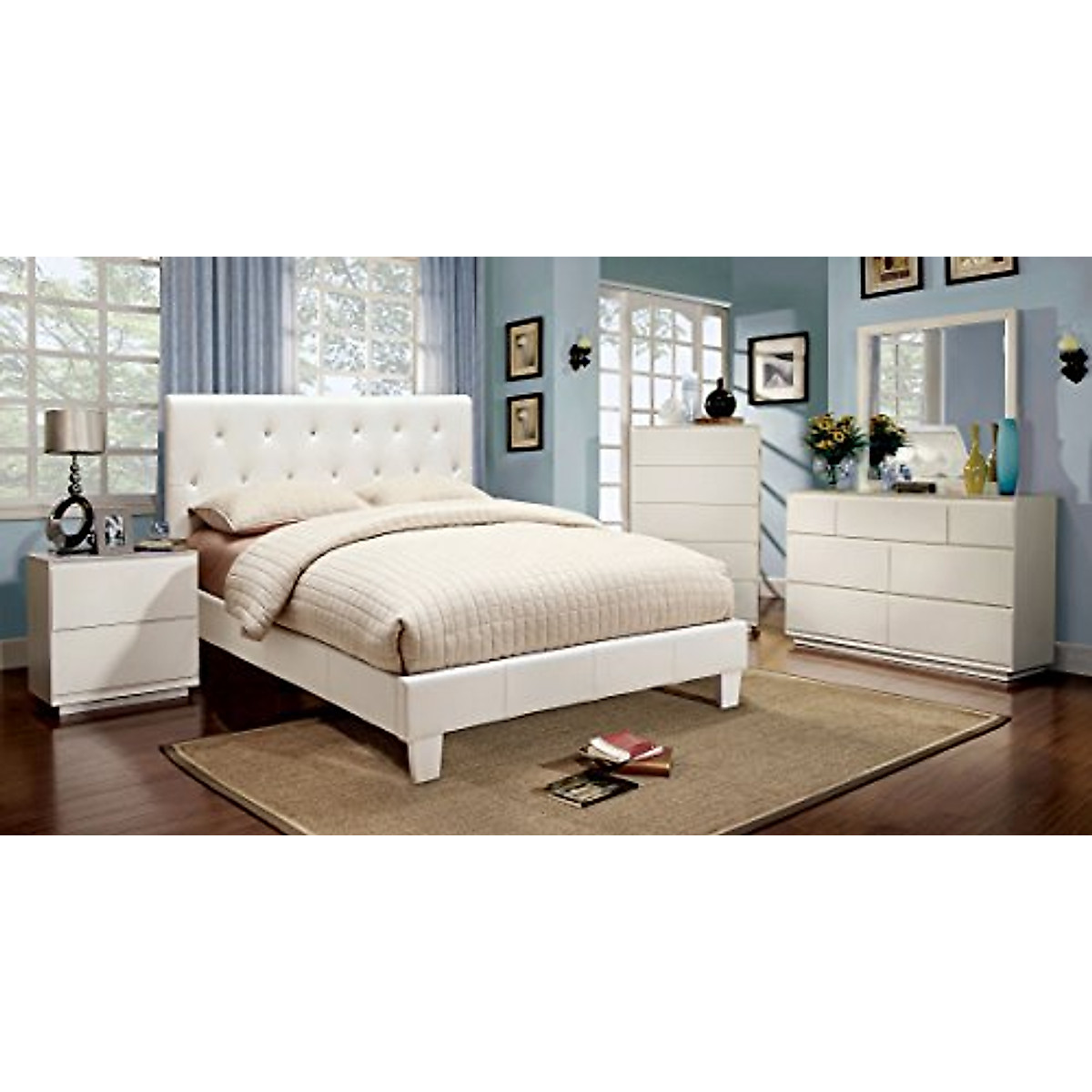Furniture of America Clarrisse Leatherette Platform Bed, California King, White