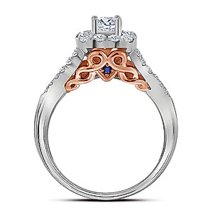 Jewels By Lux 14kt White Gold Womens Round Diamond Bellissimo Halo Bridal Wedding Engagement Ring Band Set 1.00 Cttw Ring Size 10.5