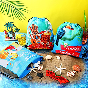 Woanger 16 Pack Hawaii Themed Party Drawstring Bags Aloha Party Drawstring Pouch Tiki Pineapple Hawaiian Party Gift Bags with Drawstring Aloha Gift Bag for Birthdays, Bridal Shower, Samples, Events