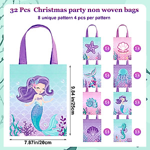 Photect 32 Pcs Mermaid Party Favor Bags Under the Sea Party Goodie Bags Marine Sea Animals Treat Bags Reusable Mermaid Theme Non Woven Tote Bags for Girls Birthday Ocean Party Baby Shower Supplies